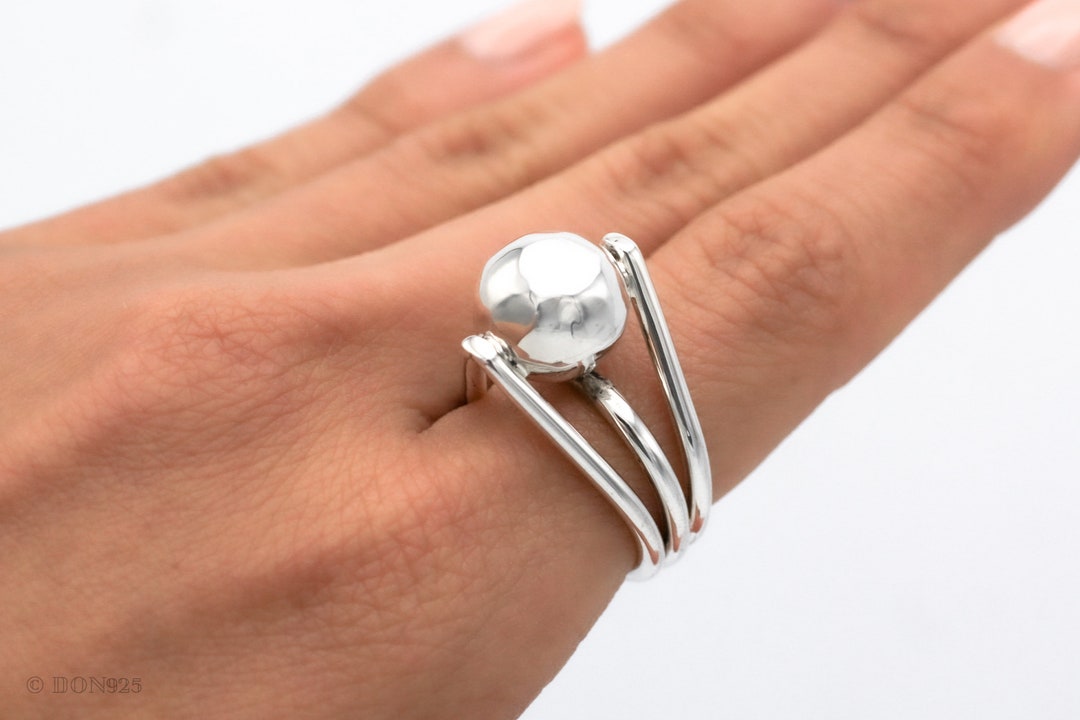 Sterling Silver Ball Ring: Hammered Sphere, Modern Geometric Jewelry - Etsy