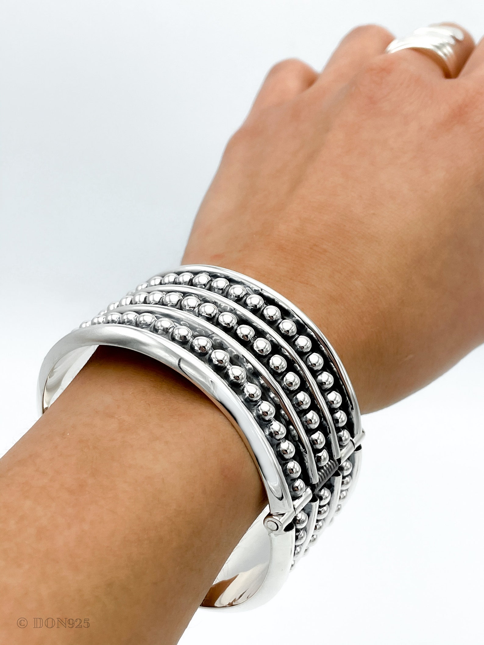 Sterling Silver Hinged Bracelet Chunky Silver Bangle Half - Etsy