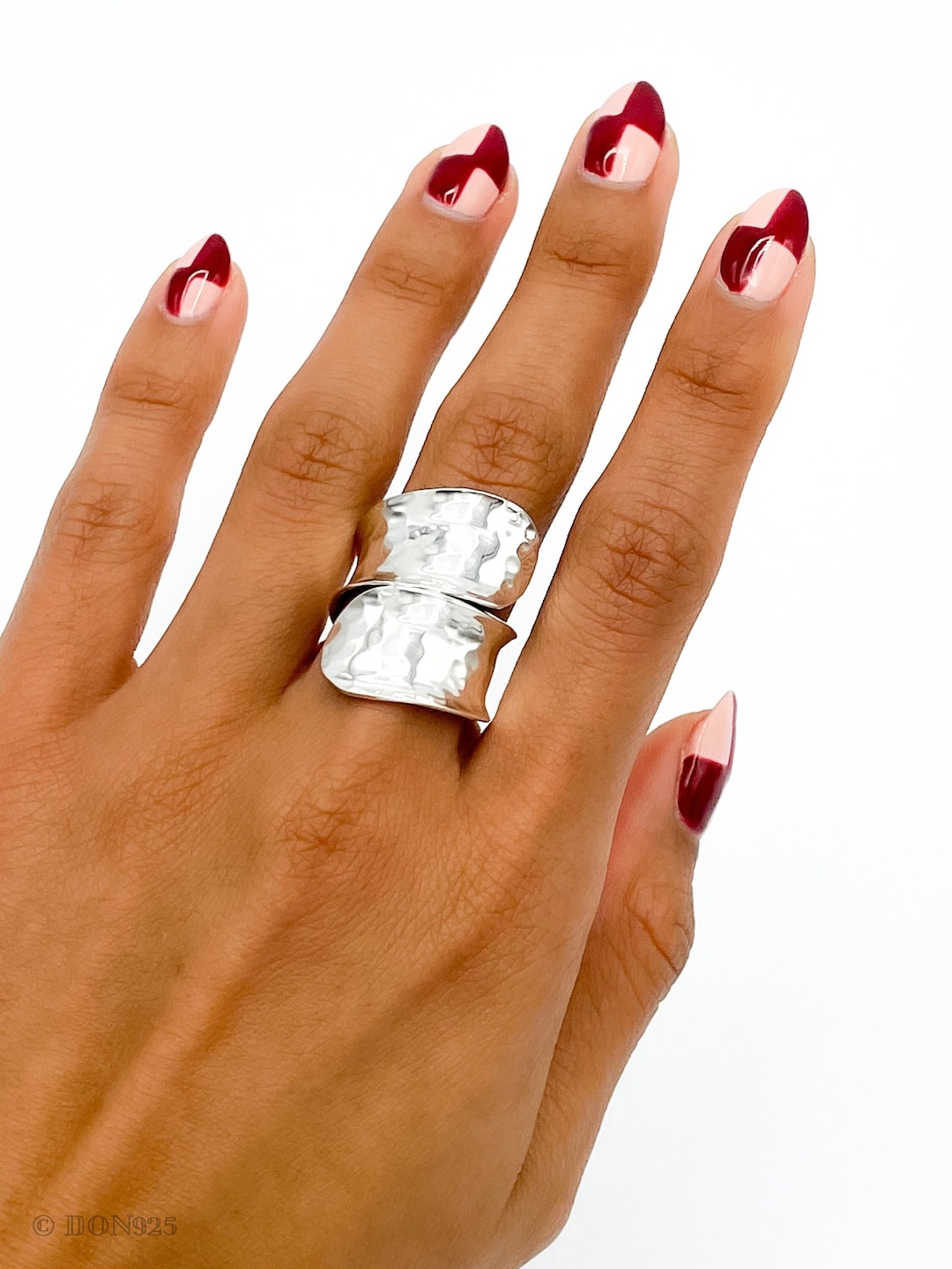 Sterling Silver Ring Wrap Ring, Solid Silver 925 Shield Ring, Hammered ...