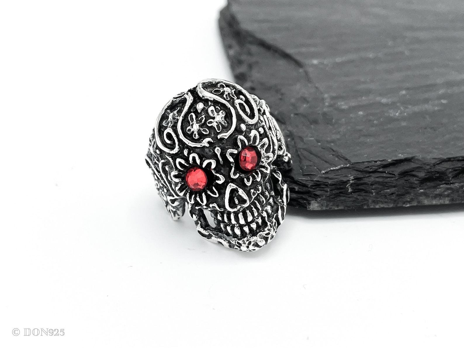 Sterling Silver Skull Ring Men's Skull Ring Red Eye - Etsy