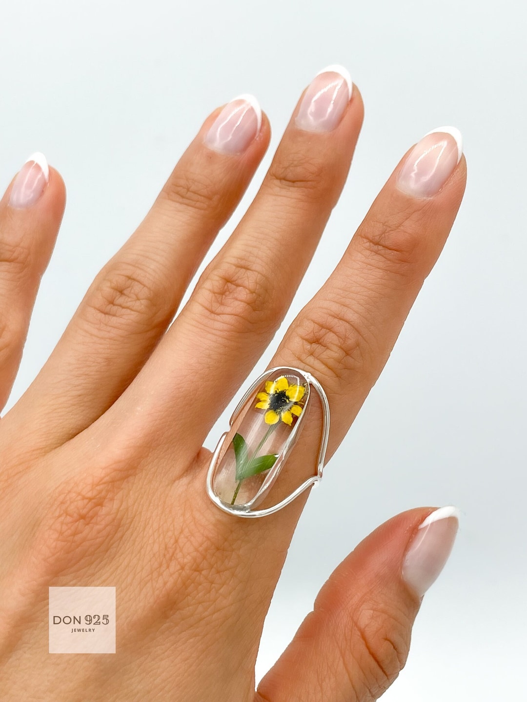 Sterling Silver Ring, Pressed Flower Ring, Botanical Ring, Daisy Ring ...