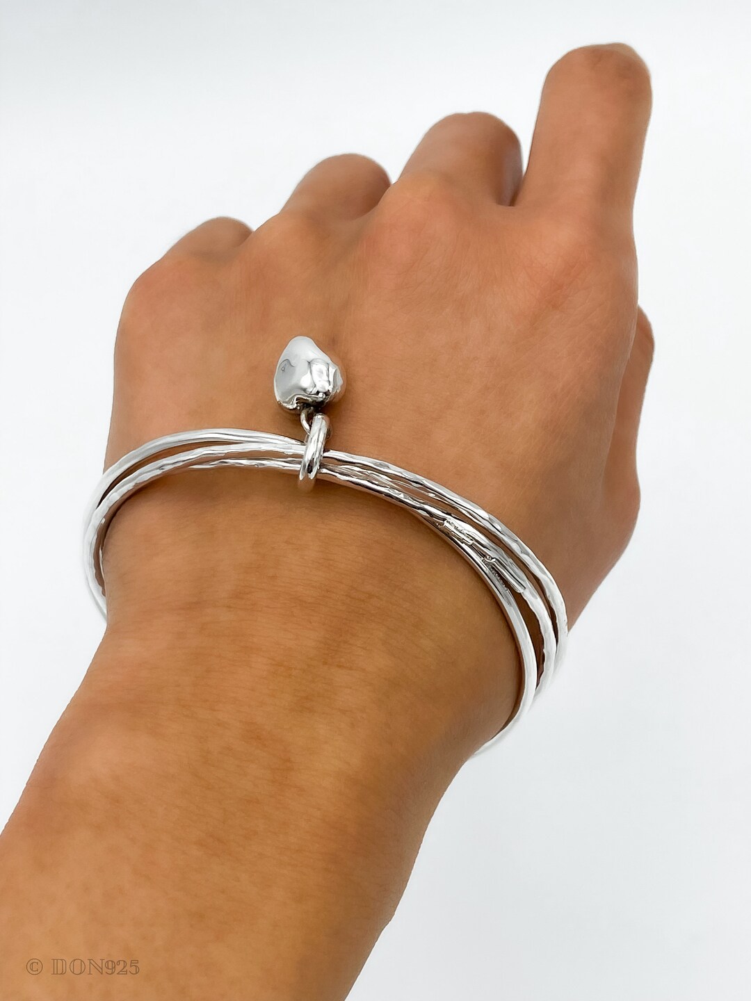 Sterling Silver Bangle Bracelet Set, Heart Bangle, Love Silver Bracelet ...
