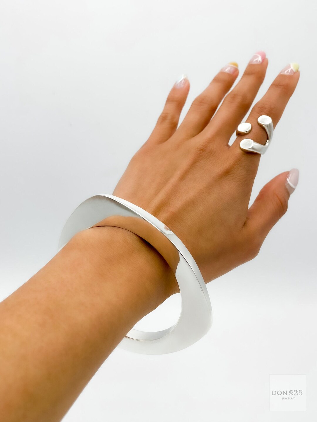 Sterling Silver Triangle Bracelet, Chunky Bangle, Thick Silver Bangle ...