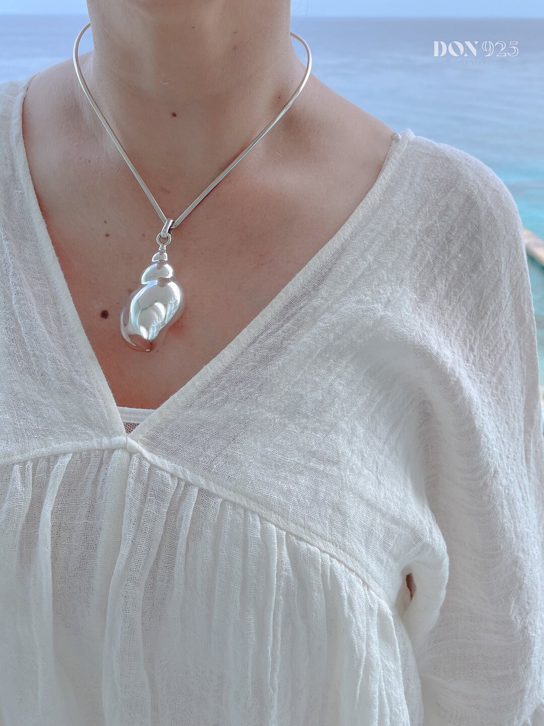 Large Sterling Silver Shell Pendant for Necklace, Sea Shell Jewelry ...