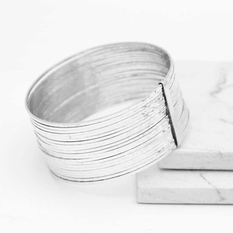 Wide Silver Bangle - Etsy