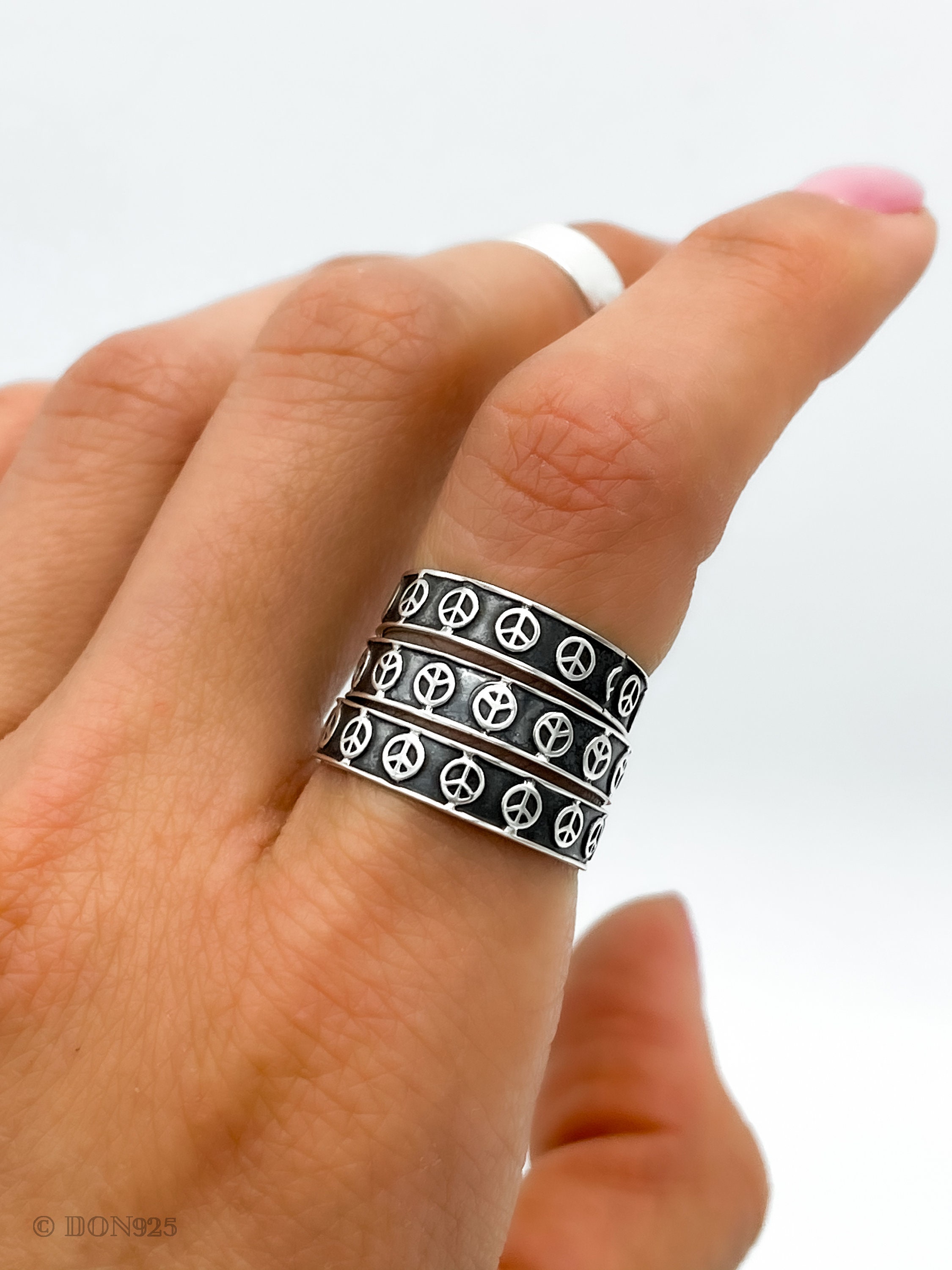 Sterling Silver Peace Sign Ring Dainty Stackable Ring Boho | Etsy