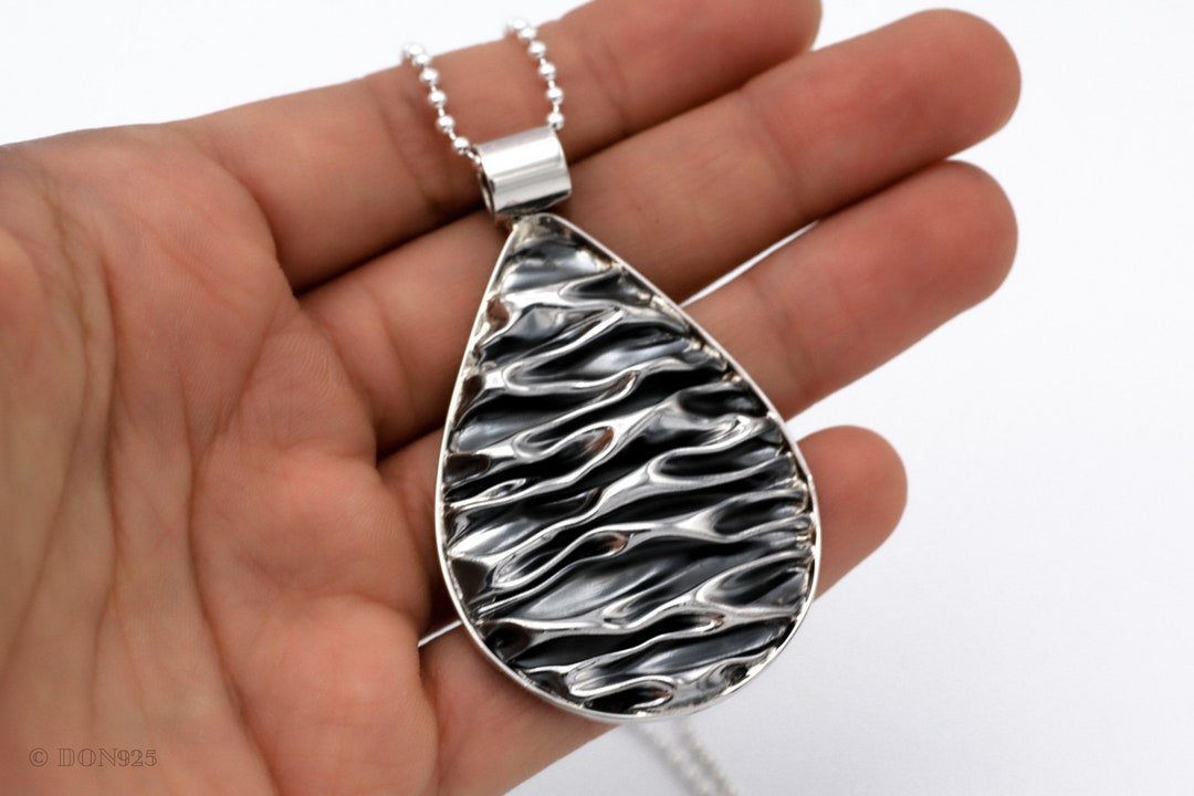 Sterling Silver Ocean Waves Pendant: Teardrop Beach Jewelry - Etsy