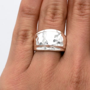 Solid Sterling Silver Ring, Hammered Silver Ring, Thick Tapered Band ...