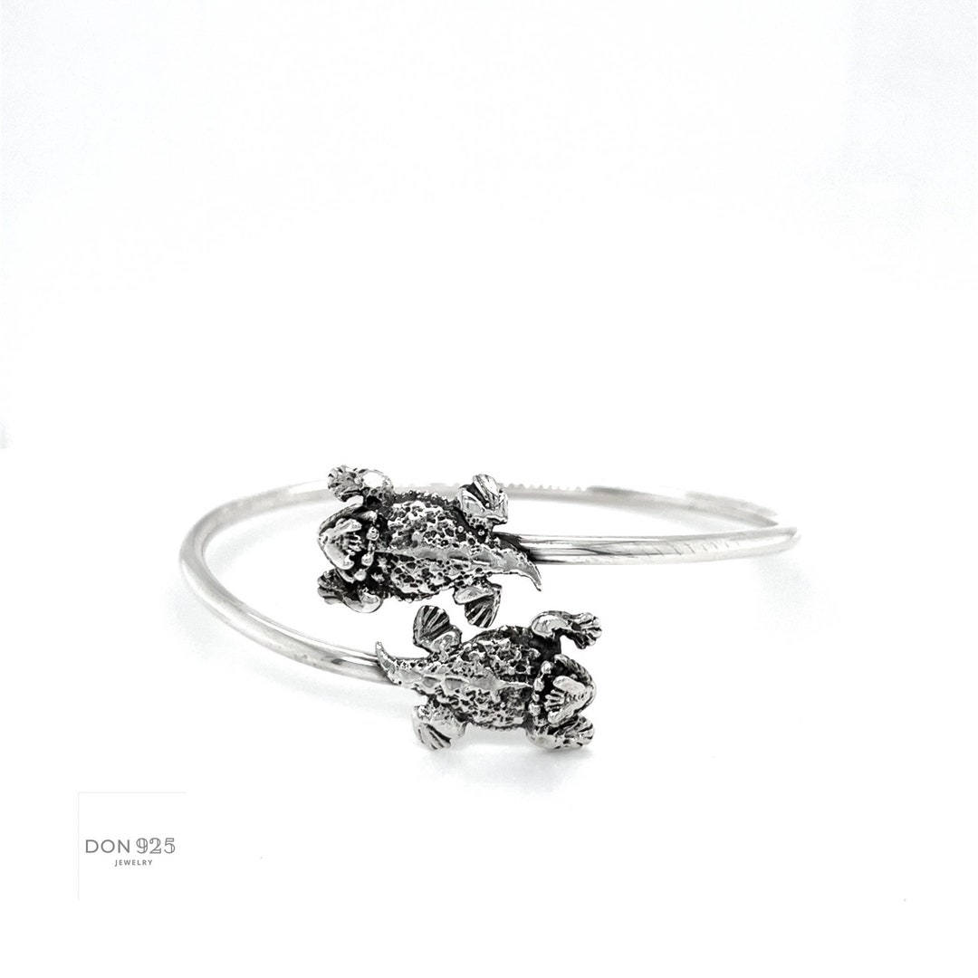 Sterling Silver Horned Lizard Bracelet: Open Bangle, Reptile Jewelry - Etsy