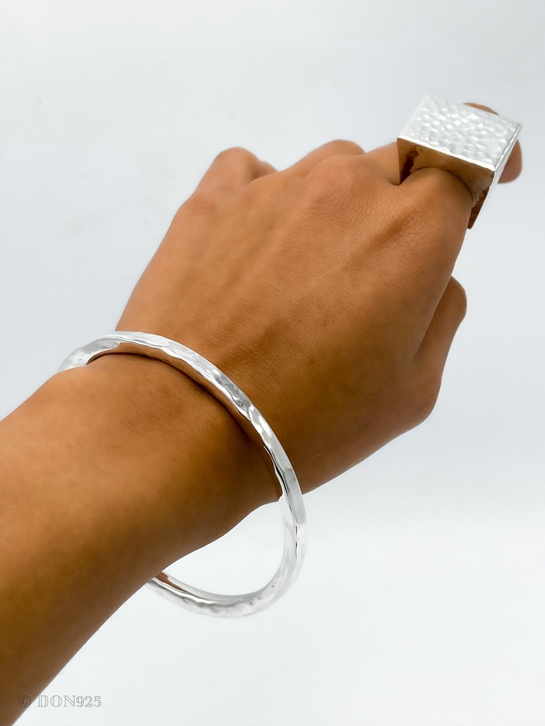 Hammered Sterling Silver Bangle Bracelet: Squared Tube, Chunky Unisex Design - Etsy