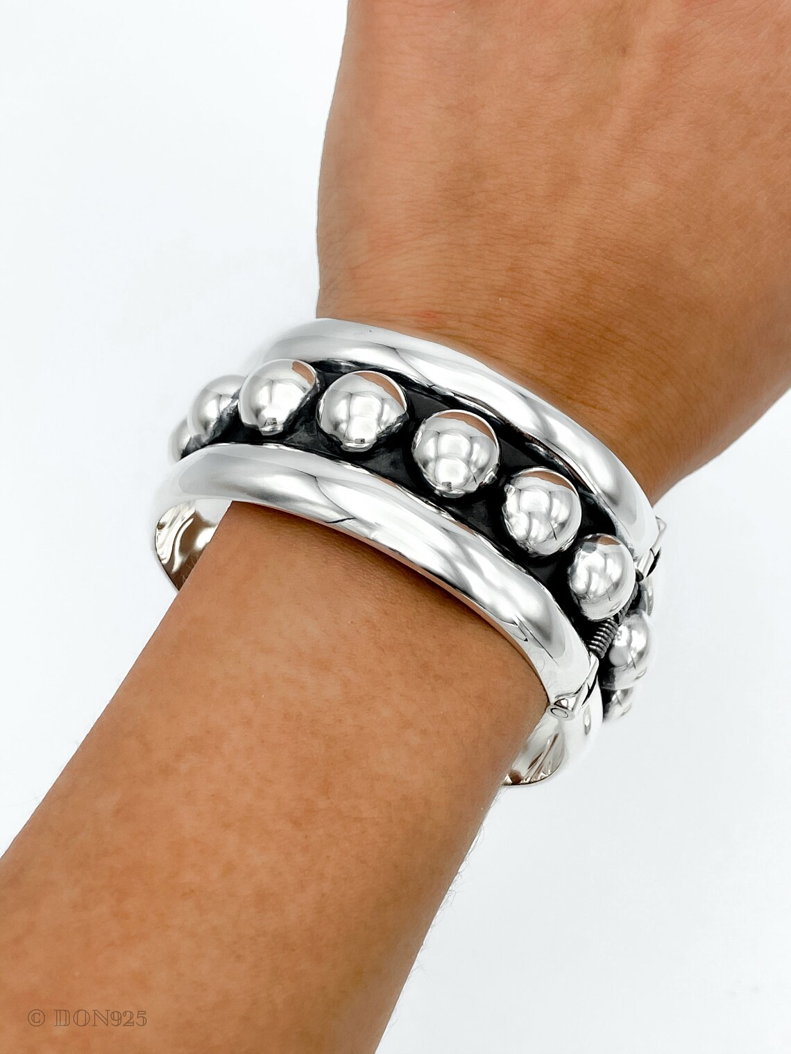 Sterling Silver Hinged Bracelet Chunky Silver Bangle Half - Etsy