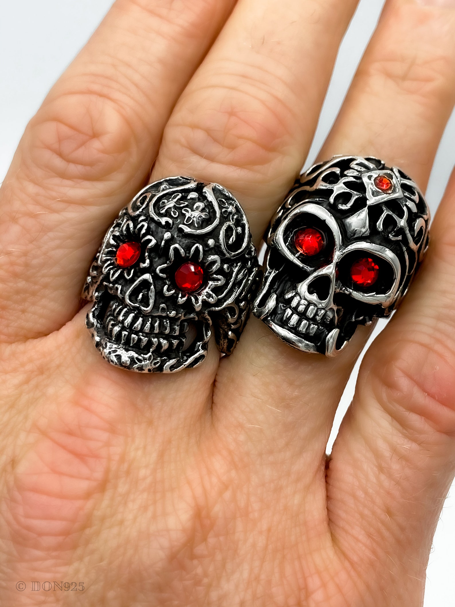 Sterling Silver Skull Ring Men's Skull Ring Red Eye - Etsy