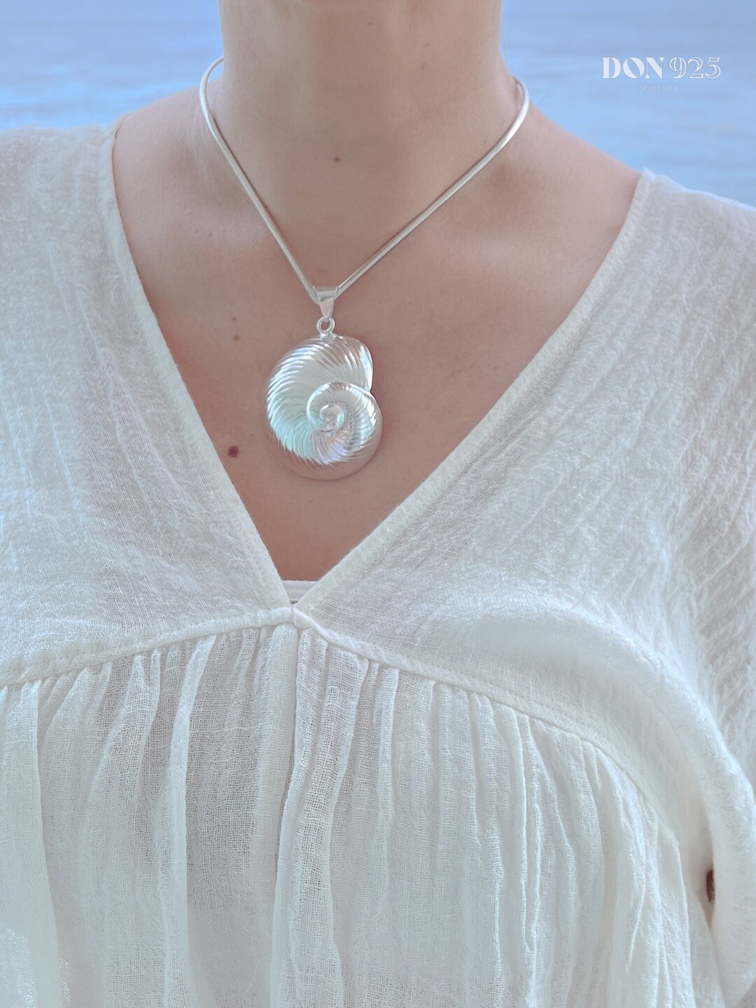 Large Sterling Silver Shell Pendant for Necklace, Sea Shell Jewelry ...