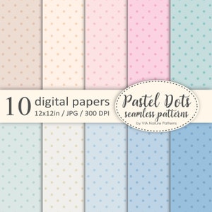 Pastel Polka Dots Digital Papers, Scrapbook, Seamless Pattern, Fabric ...