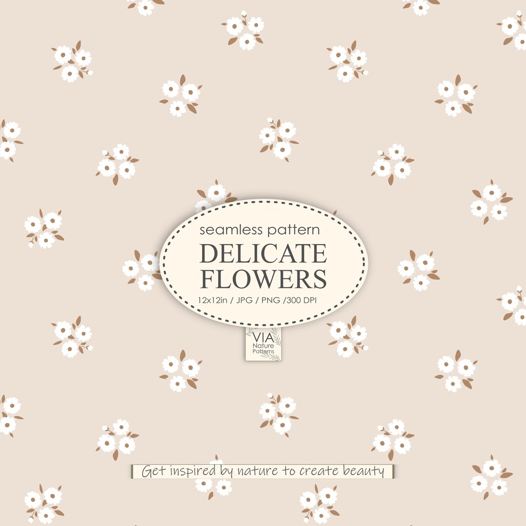 Ditsy Floral Beige Seamless Pattern| White Flowers on a Beige ...