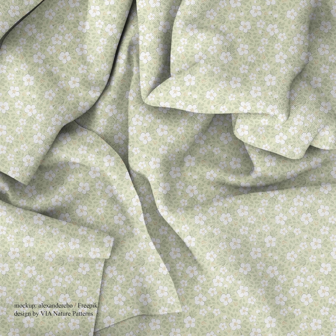 Green Ditsy Floral Seamless Pattern Green White Flowers Fabric ...
