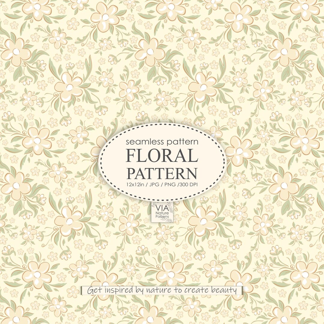 Cottagecore Pattern | Beige Floral Seamless Pattern | Vintage Floral ...