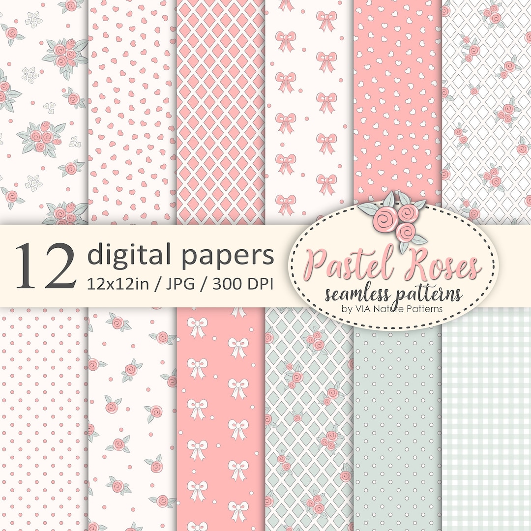 Pastel Floral DIGITAL PAPERS | Roses Seamless Pattern | Children's ...