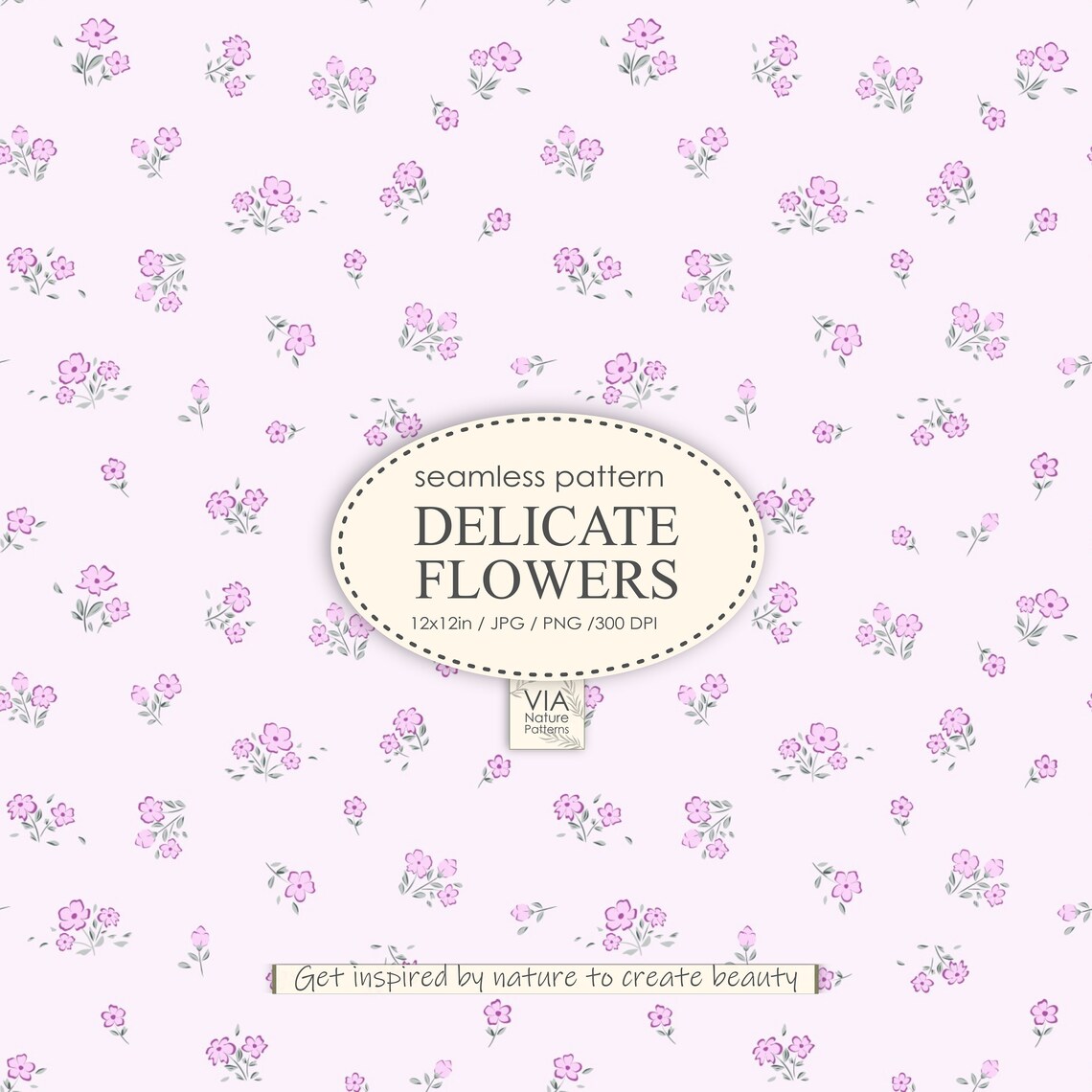 Ditsy Floral Violet Seamless Pattern Wildflowers Fabric Design Vintage ...