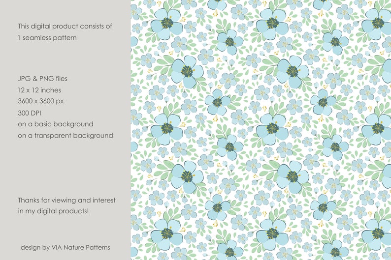 Ditsy Seamless Pattern of Blue Flowers for Fabric, Textile, Wallpaper ...