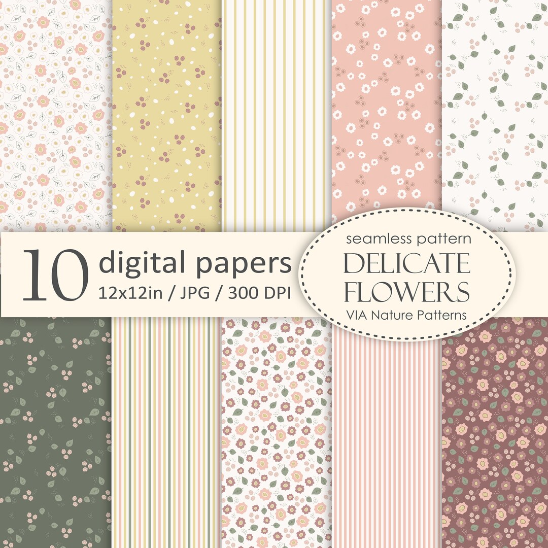 10 Flower Digital Papers Daisy Floral Seamless Pattern Pastel Color ...