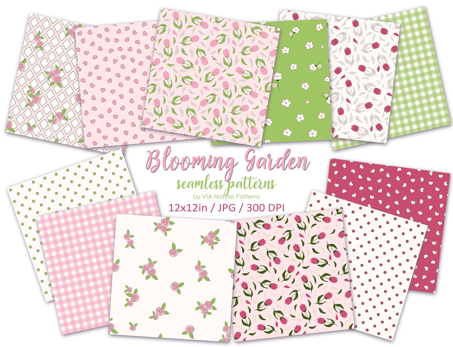 Summer Floral DIGITAL PAPERS | Design Fabric | Tulips, Roses, Dots ...