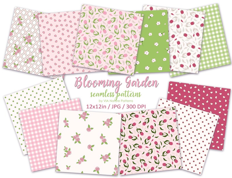 Summer Floral DIGITAL PAPERS | Design Fabric | Tulips, Roses, Dots ...