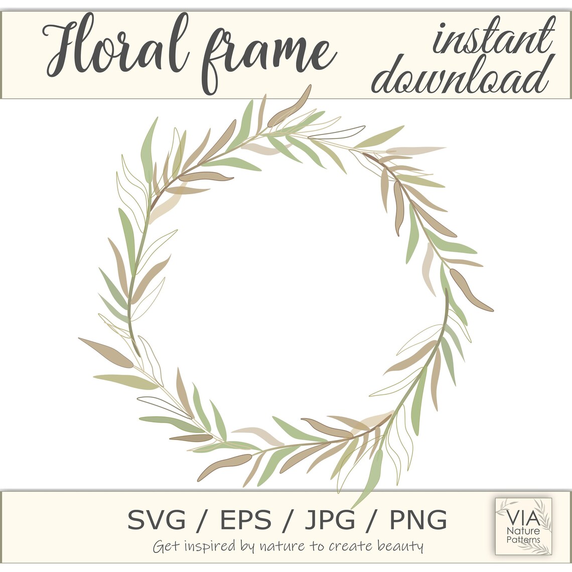 Floral Frame SVG PNG, Frame Leaves Svg, Leaves Circle PNG, Gold Frame ...