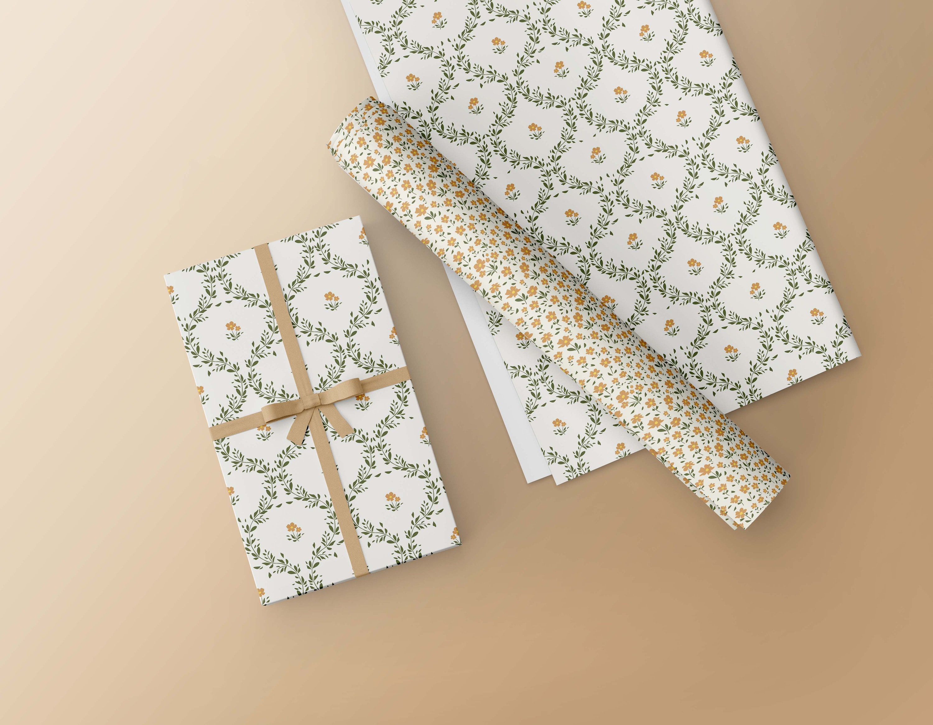 12 Cute Beige Green Digital Papers. Floral Seamless Pattern. Children's ...