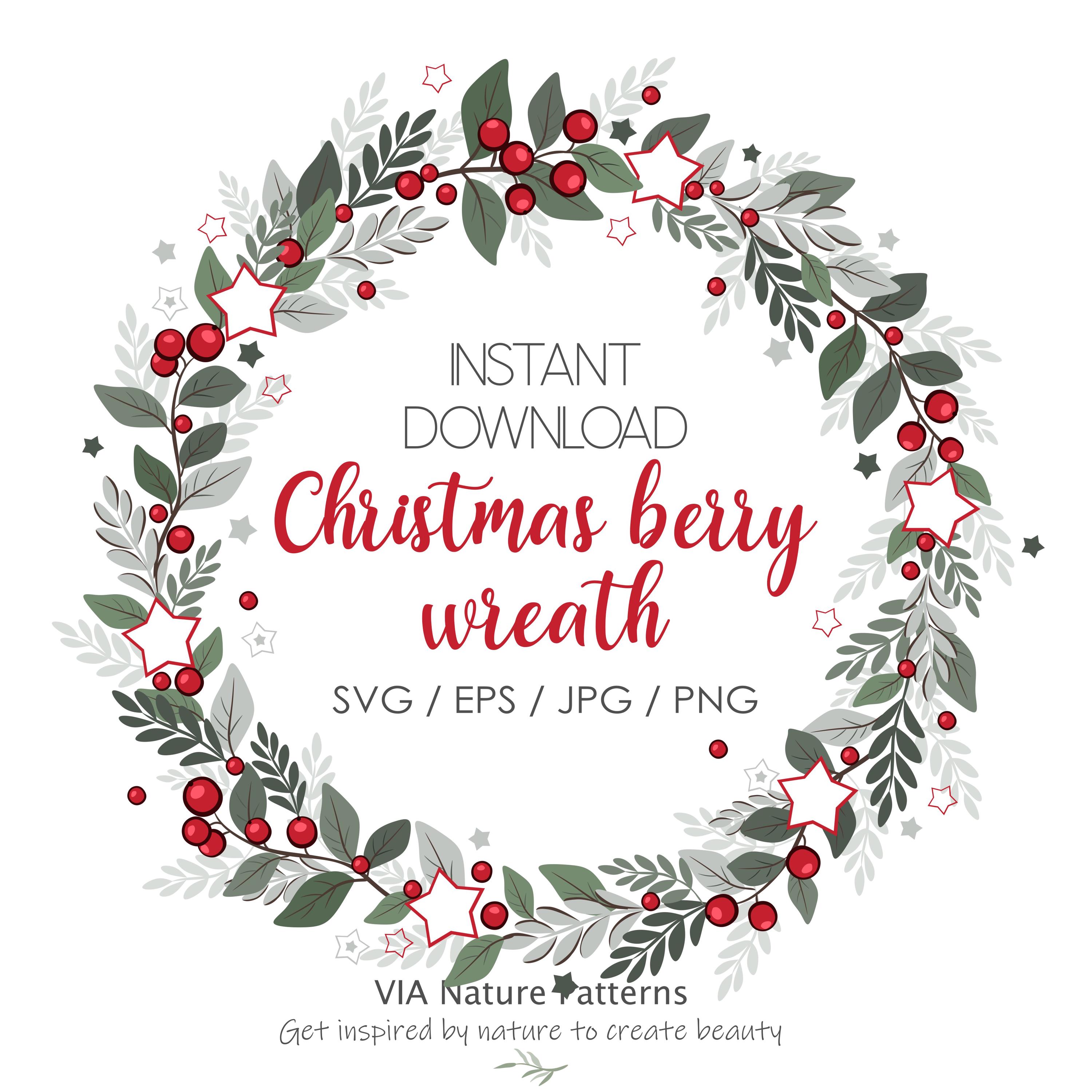 Christmas Berry Wreath SVG PNG, Festive Round Floral Frame Svg, Holly ...