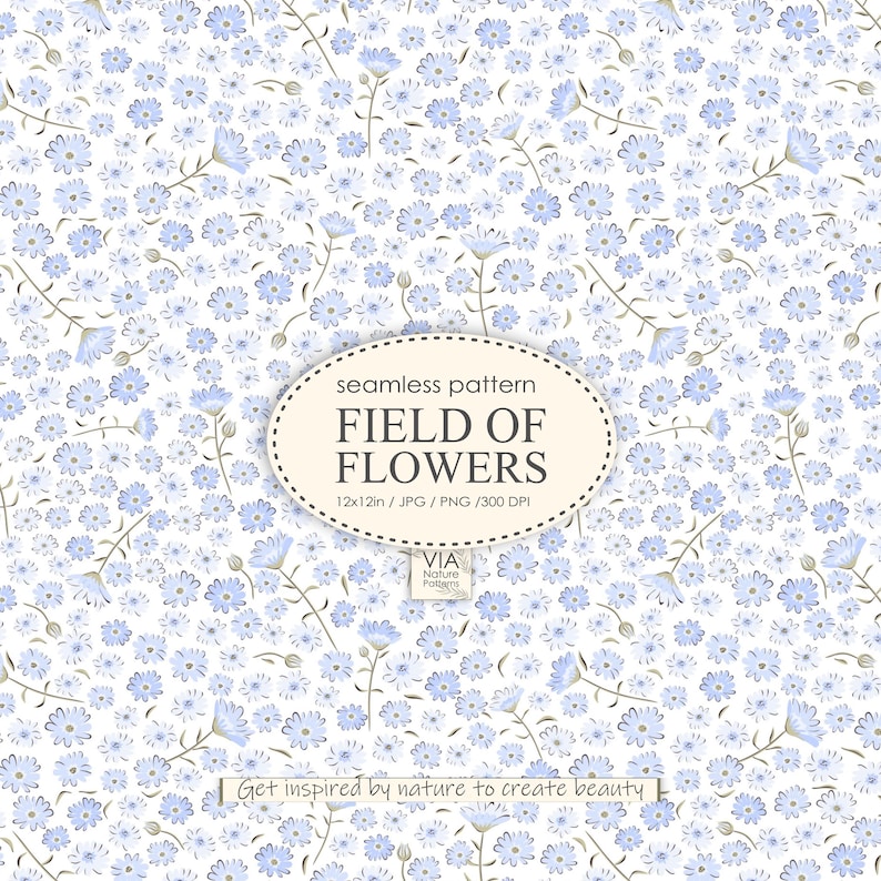 Blue Ditsy Floral Seamless Pattern, Fabric Design, Vintage Baby Blue ...