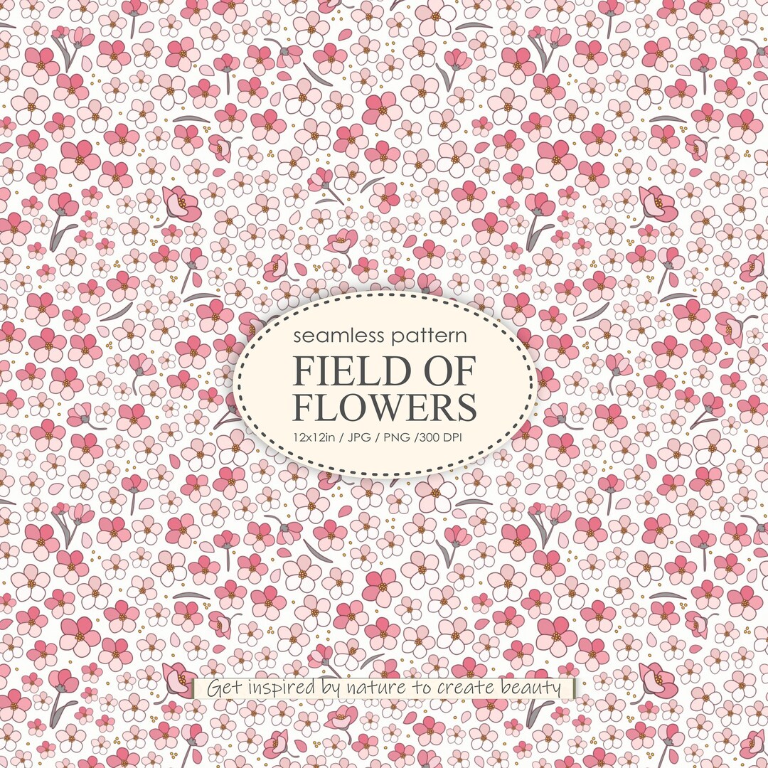 Ditsy Floral Pink Seamless Pattern, Field of Flowers, Design Fabric ...