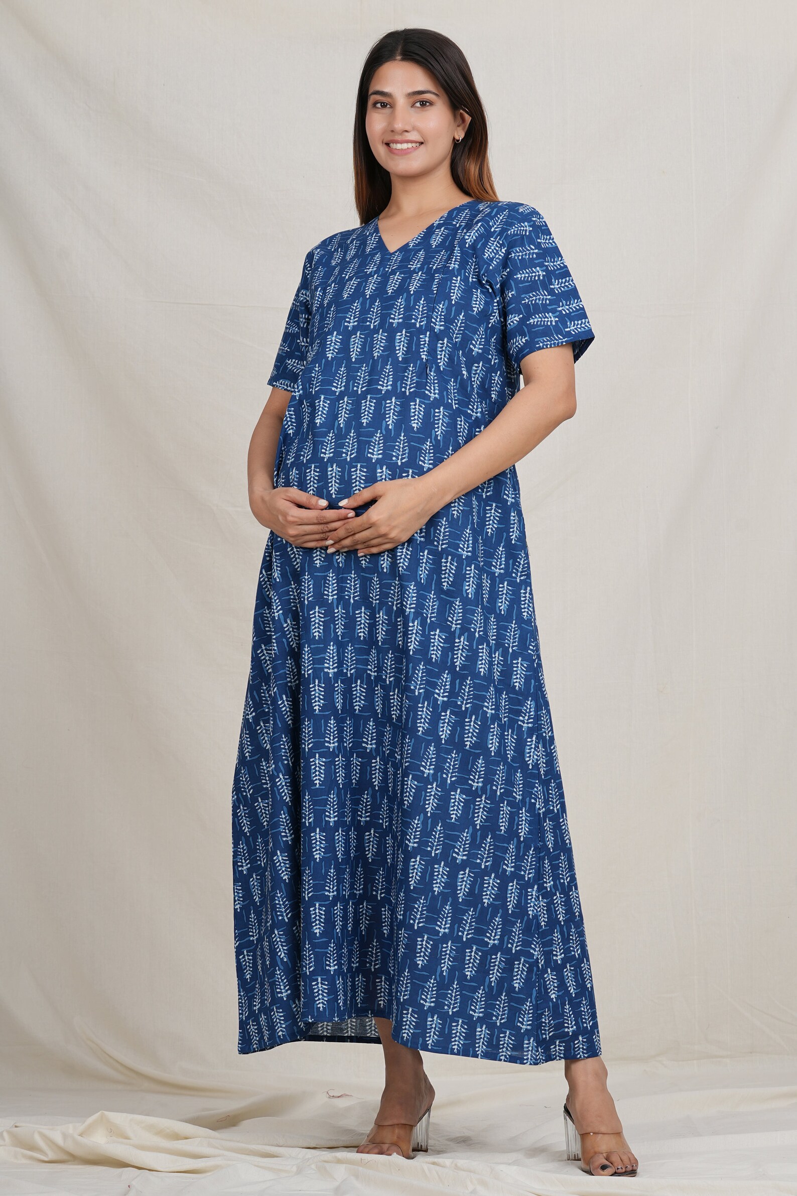 Hand Block Print Maternity Dress Printed Nightie With Zip and Pocket ...