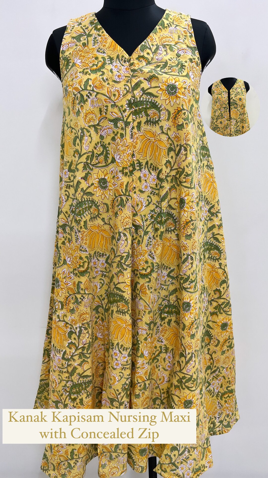 Yellow Printed Pregnancy & Postpartum Dress With Breastfeeding Zip ...