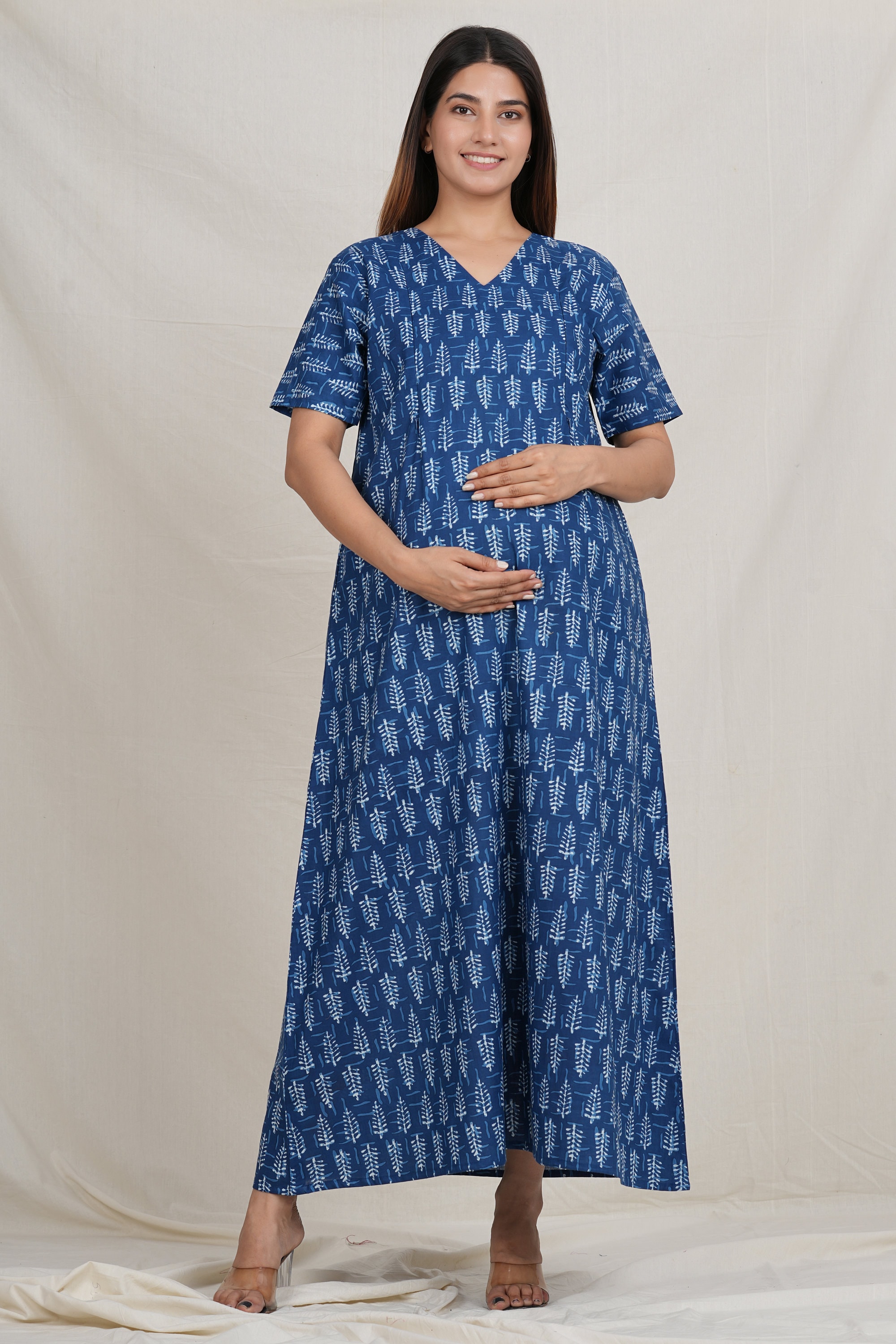 Hand Block Print Maternity Dress Printed Nightie With Zip and Pocket ...
