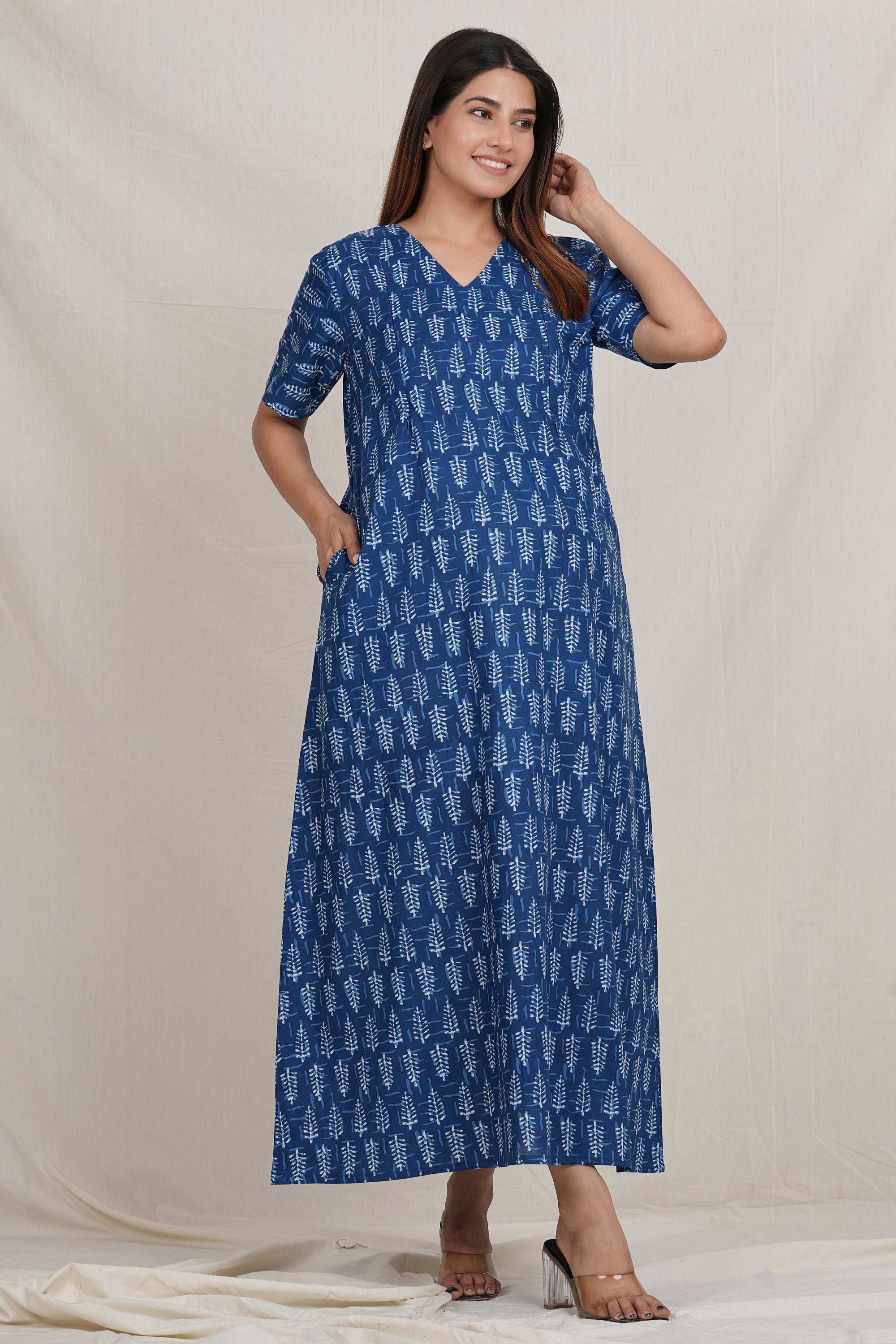 Hand Block Print Maternity Dress Printed Nightie With Zip and Pocket ...