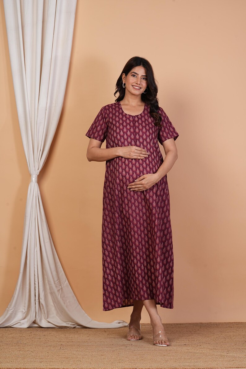 Maternity Caftan With Breastfeeding Zip Access Hospital Dress Nursing ...