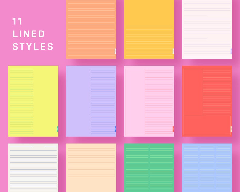 Bright Colorful Digital Notebook Paper: 20 Styles (digital Download) - Etsy