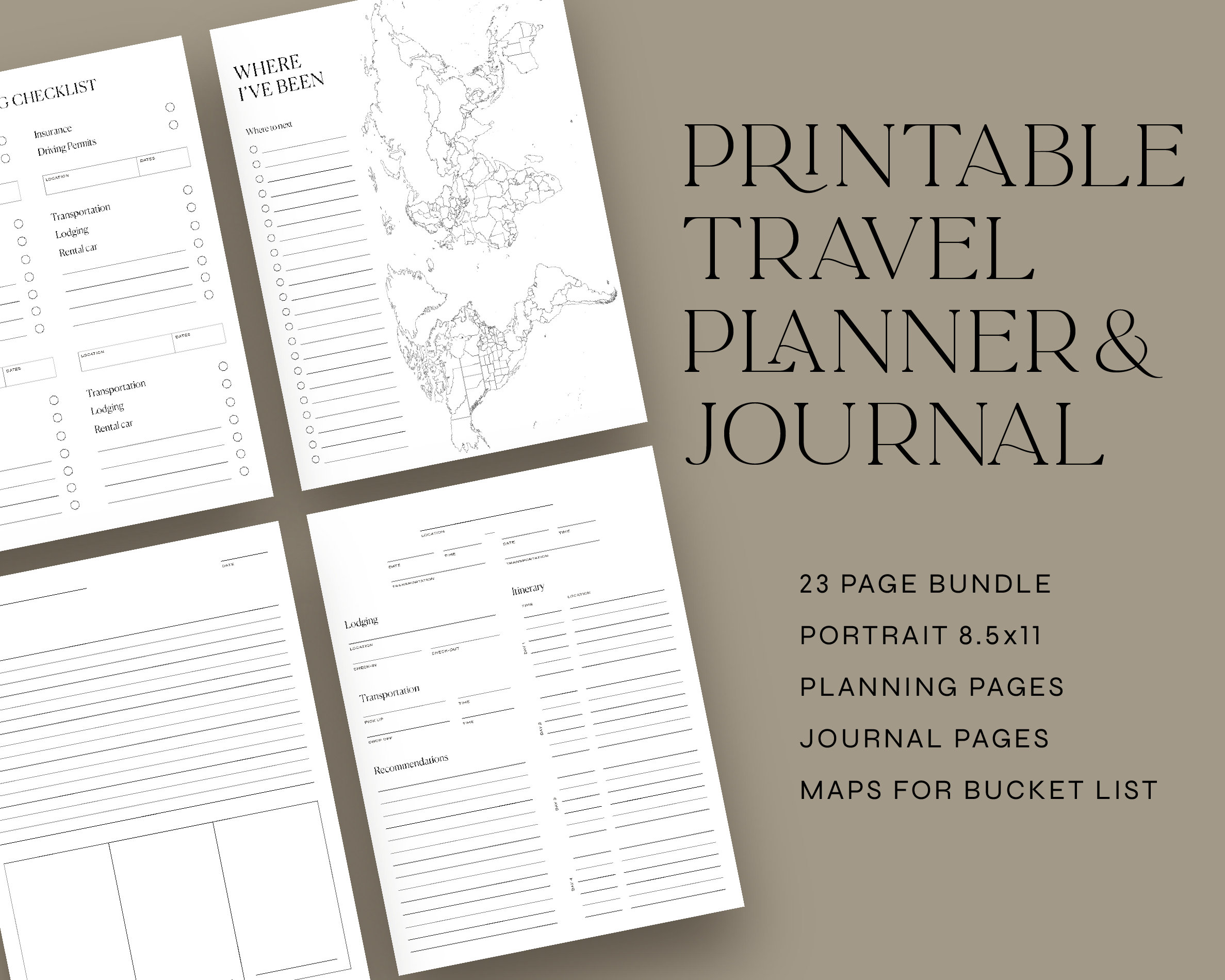 Travel Planner Journal Printable, Trip Plan, Vacation Journal Print, Gifts for Her, Reusable ...