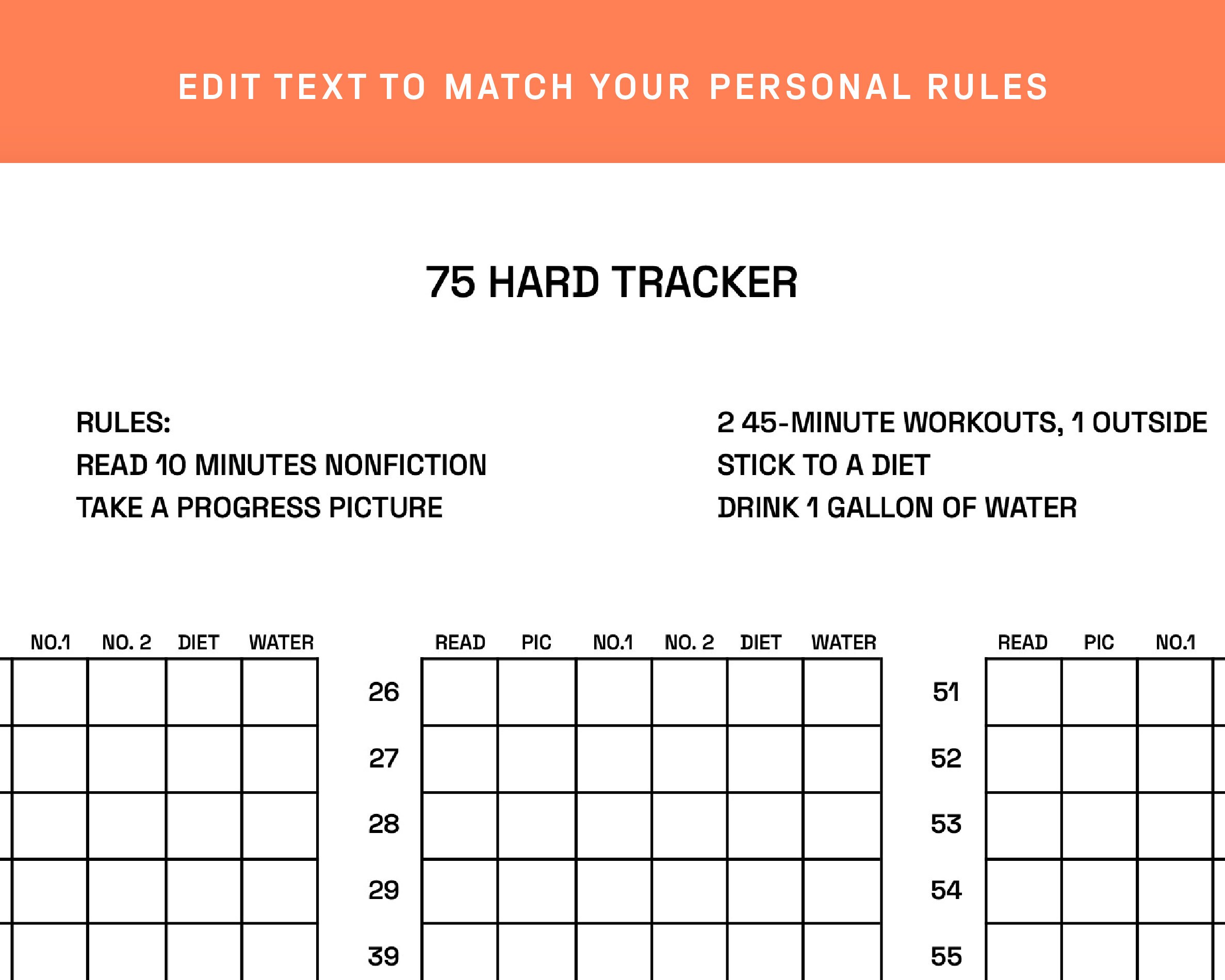 75 Hard Tracker Editable Template Minimalist 75 Hard - Etsy Canada
