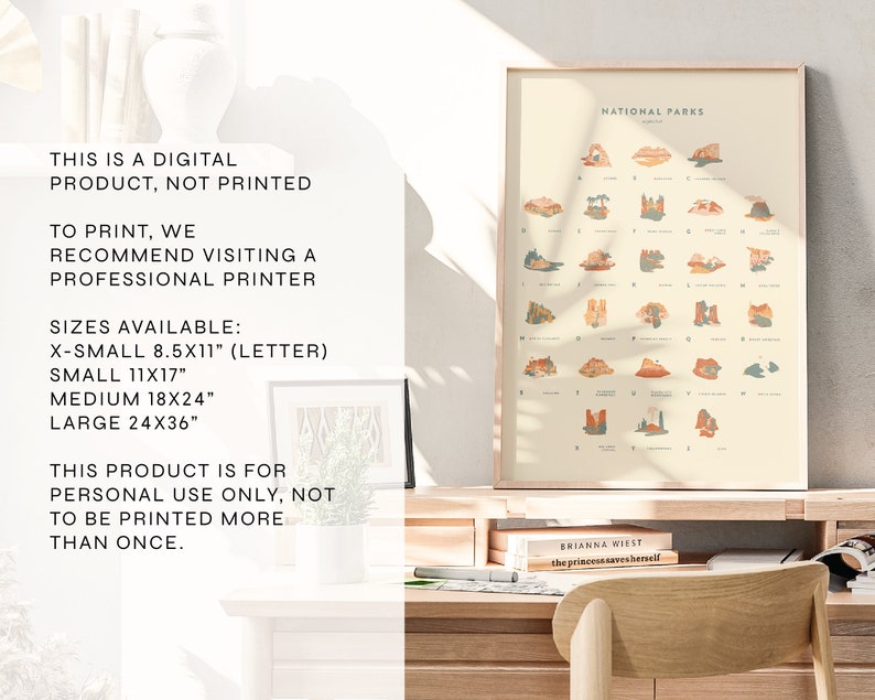 National Parks Alphabet Art Print: Nature Nursery Decor (digital ...