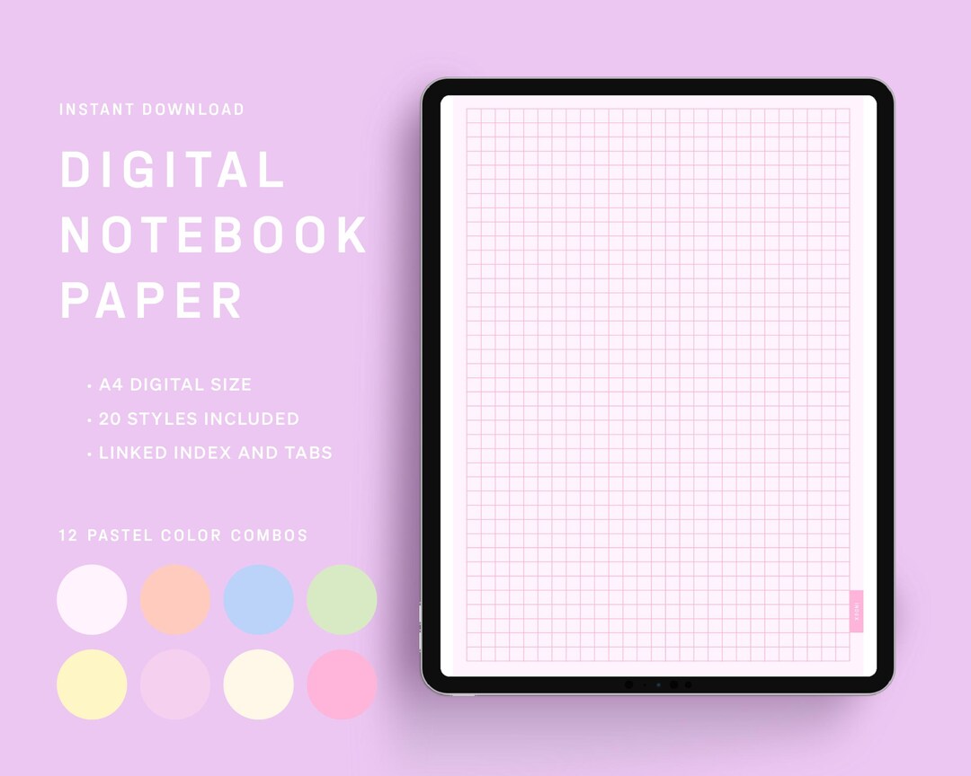 Pastel Colorful Digital Notebook Paper: 20 Styles (hyperlinked PDF) - Etsy
