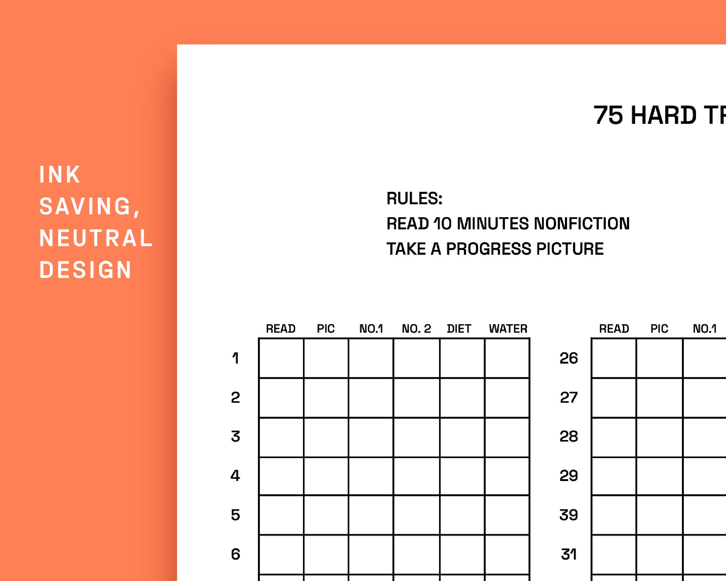 75 Hard Tracker Editable Template Minimalist 75 Hard - Etsy Canada