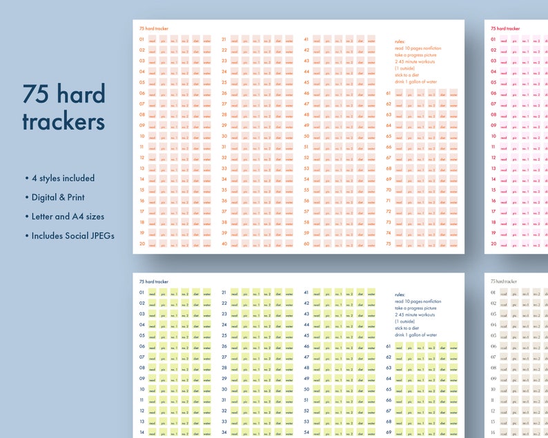 75 Hard Tracker Printable Habit Tracker Minimalist PDF 75 Hard - Etsy