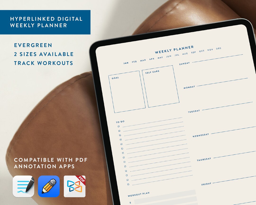 Minimalist Digital Weekly Planner, iPad Week Planner, Tablet Planner ...