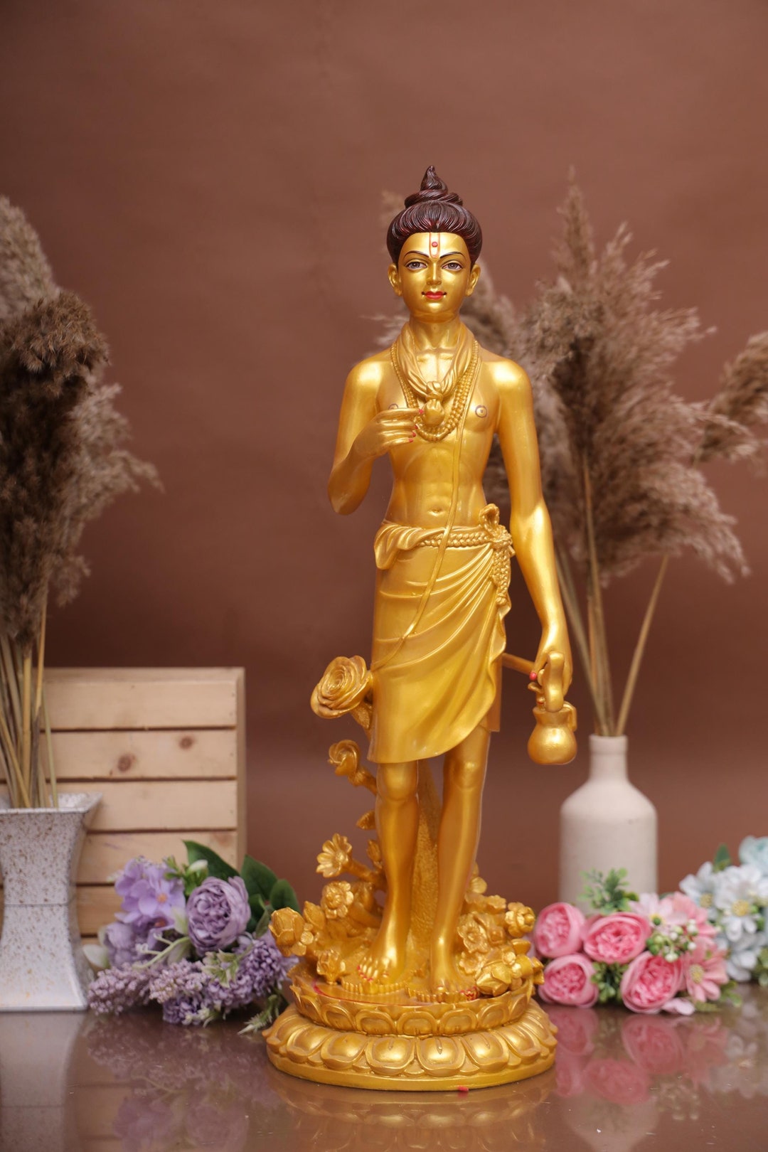 Hand-painted Neelkanth Varni Statue: 24" Marble Dust Swaminarayan Murti ...
