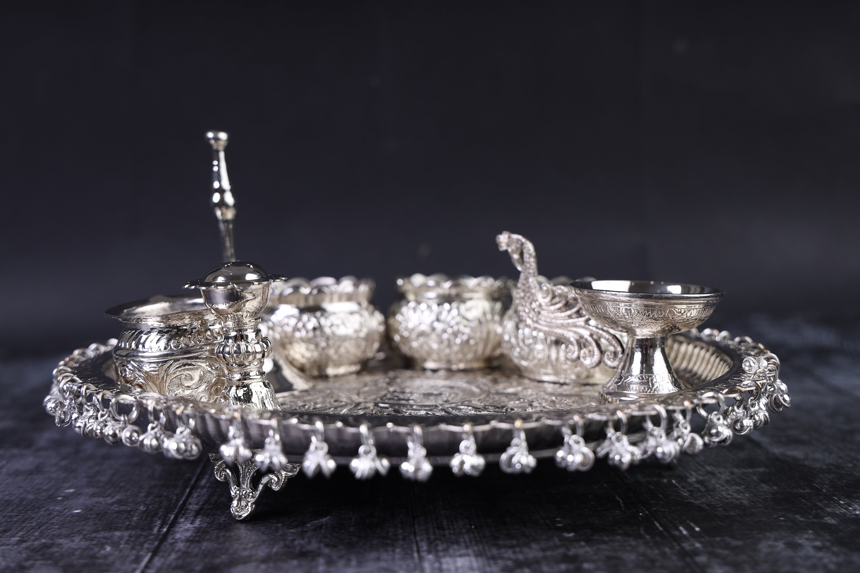 Grman Silver Swastik Plate Puja Thali Set, Return Gift, Puja Thali ...