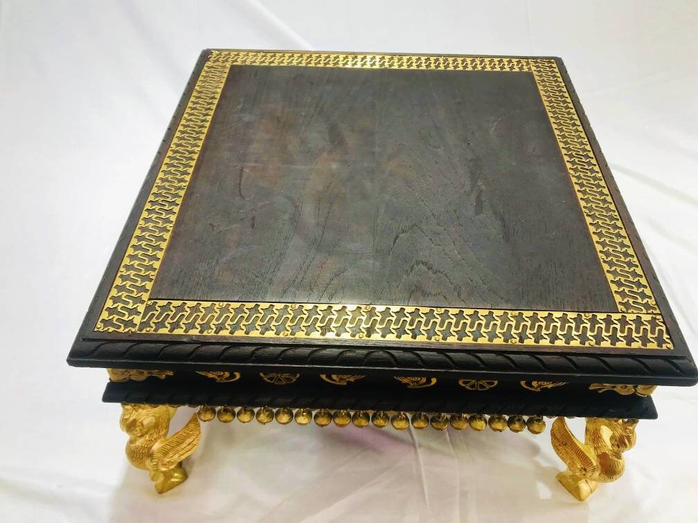 Square Chowki in Brass Elephant Legs,small Brass Pooja Stool for Home ...