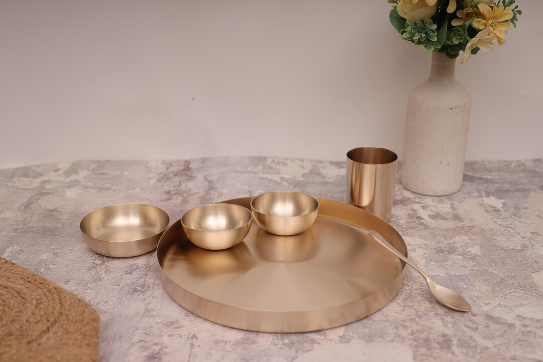 Metallic India Kansa Thali Set,pure Bronze (kansa) Ayurveda Dinner Set ...