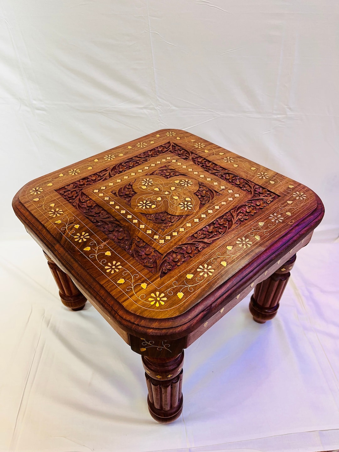 Wooden Indian Chowki Bajot Low Table Handmade Design Bed Table Home ...
